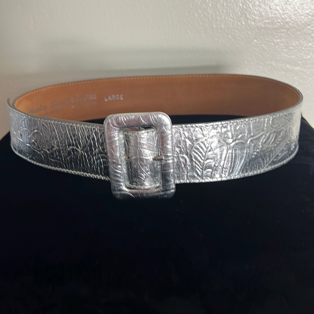 Vintage Silver Leather Belt - Gem